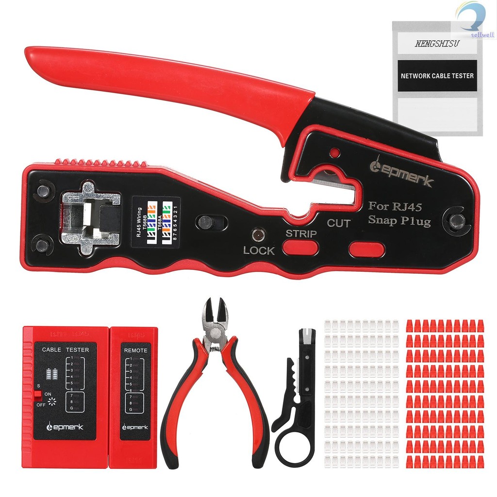 RJ45 Crimp Tool Kit All in One Pass Through Crimping Tool for Cat5e ...