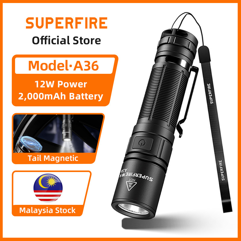 SUPERFIRE A36 12W EDC Bright LED Flashlight 2000mAh Battery 780LM Torch Portable Camping With ...