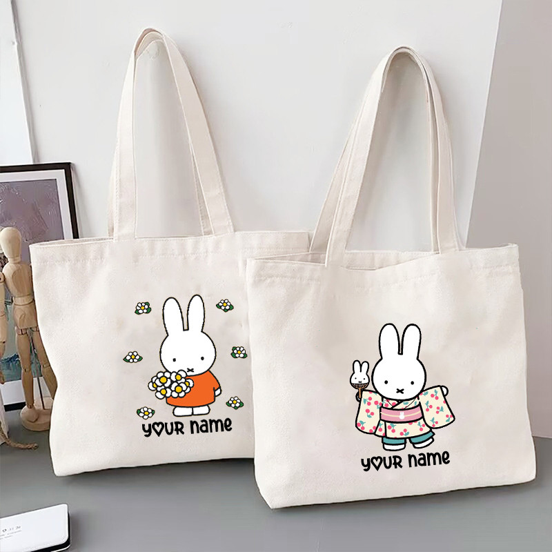 Personalized Custom Name Cartoon Miffy Canvas Tote Bag Women's Shopping ...