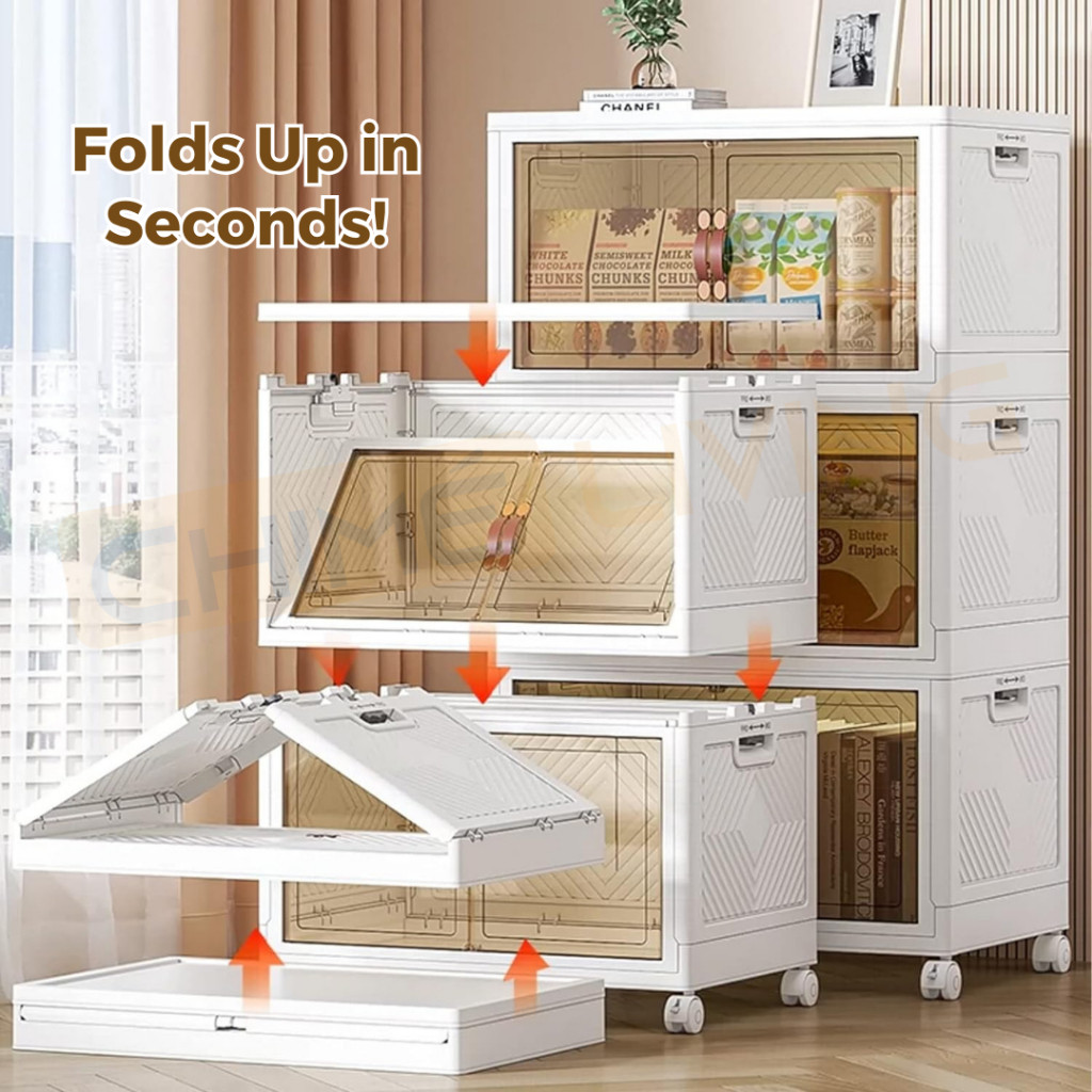 60/65CM Large Foldable Cabinet Wardrobe Chest with Wheel | Collapsible ...
