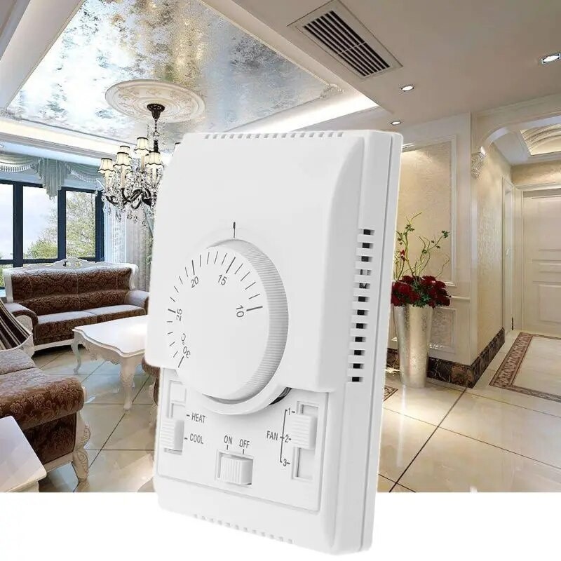 AC 220V Room Mechanical Thermostat Control Switch Air Conditioner Fan ...