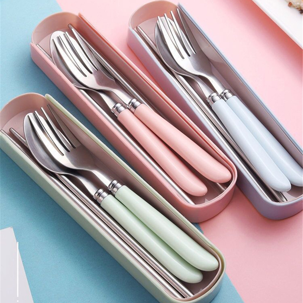 Portable Tableware Chopsticks Spoon Fork Set Stainless Steel Tableware ...