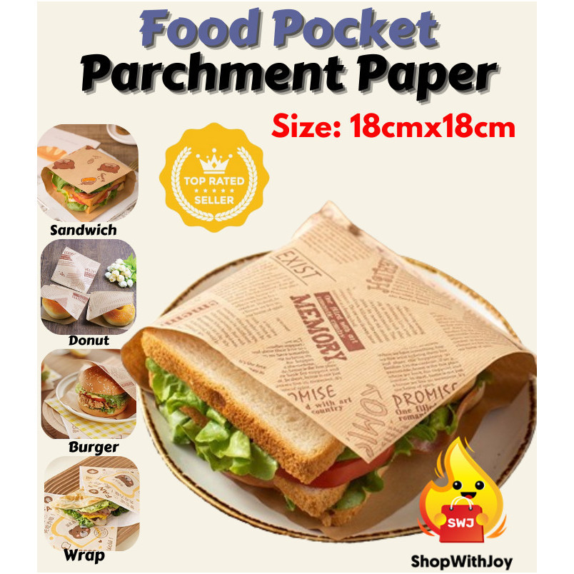 【ShopWithJoy】50pcs Sandwich Paper Food Pocket Parchment Paper Toast ...