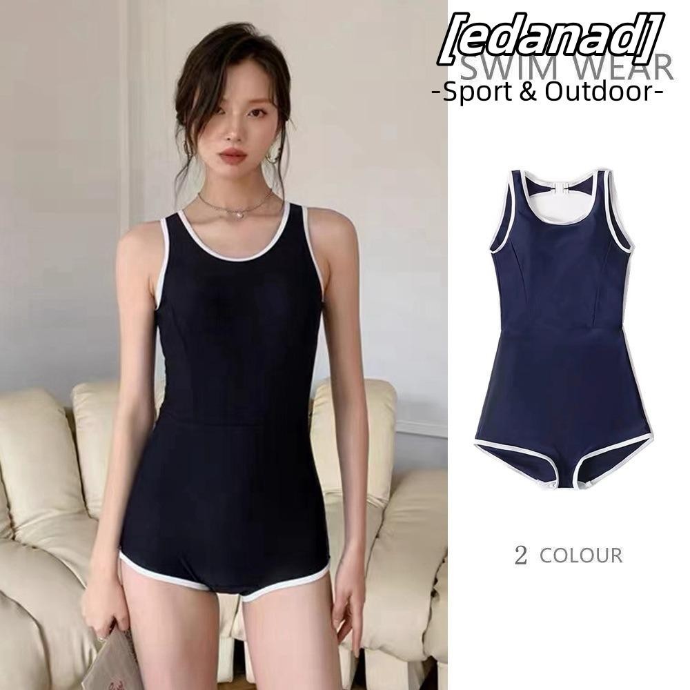 EDANAD One-piece Solid Color Swimsuit, Casual Plain Backless One-piece ...