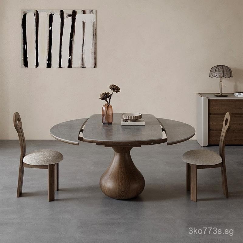 Vintage Style Extendable Dining Table, Stretchable Solid Wood Rock Slab ...