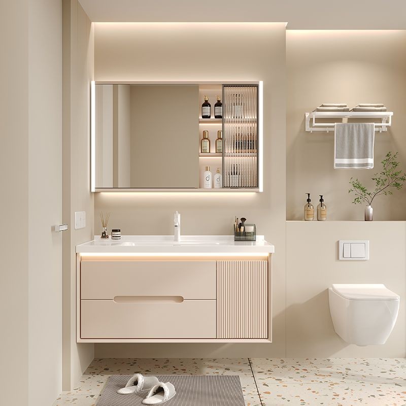 Vanity Cabinet Creamy Style Bathroom Cabinet with Ceramic Basin and ...