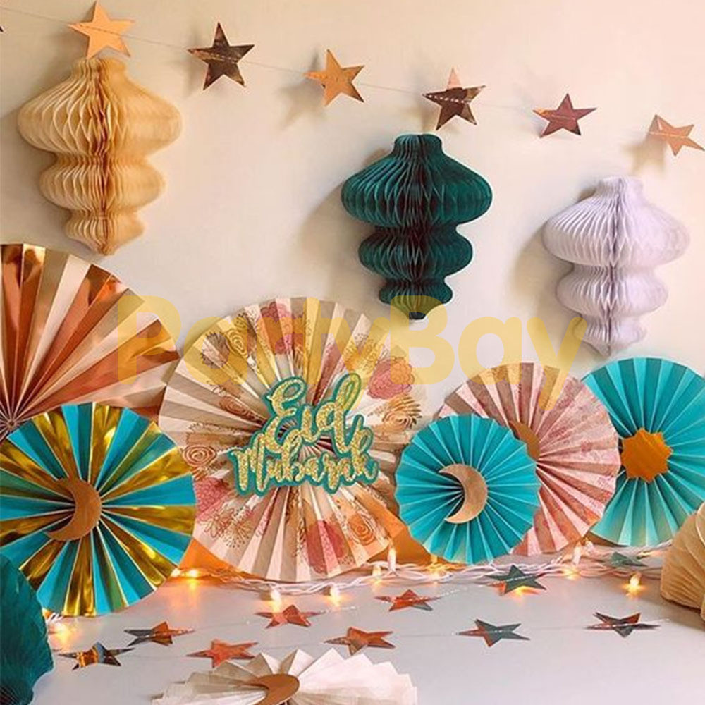 2025 Raya Decoration Paper Fan Flower Set Hanging Eid Mubarak Party ...