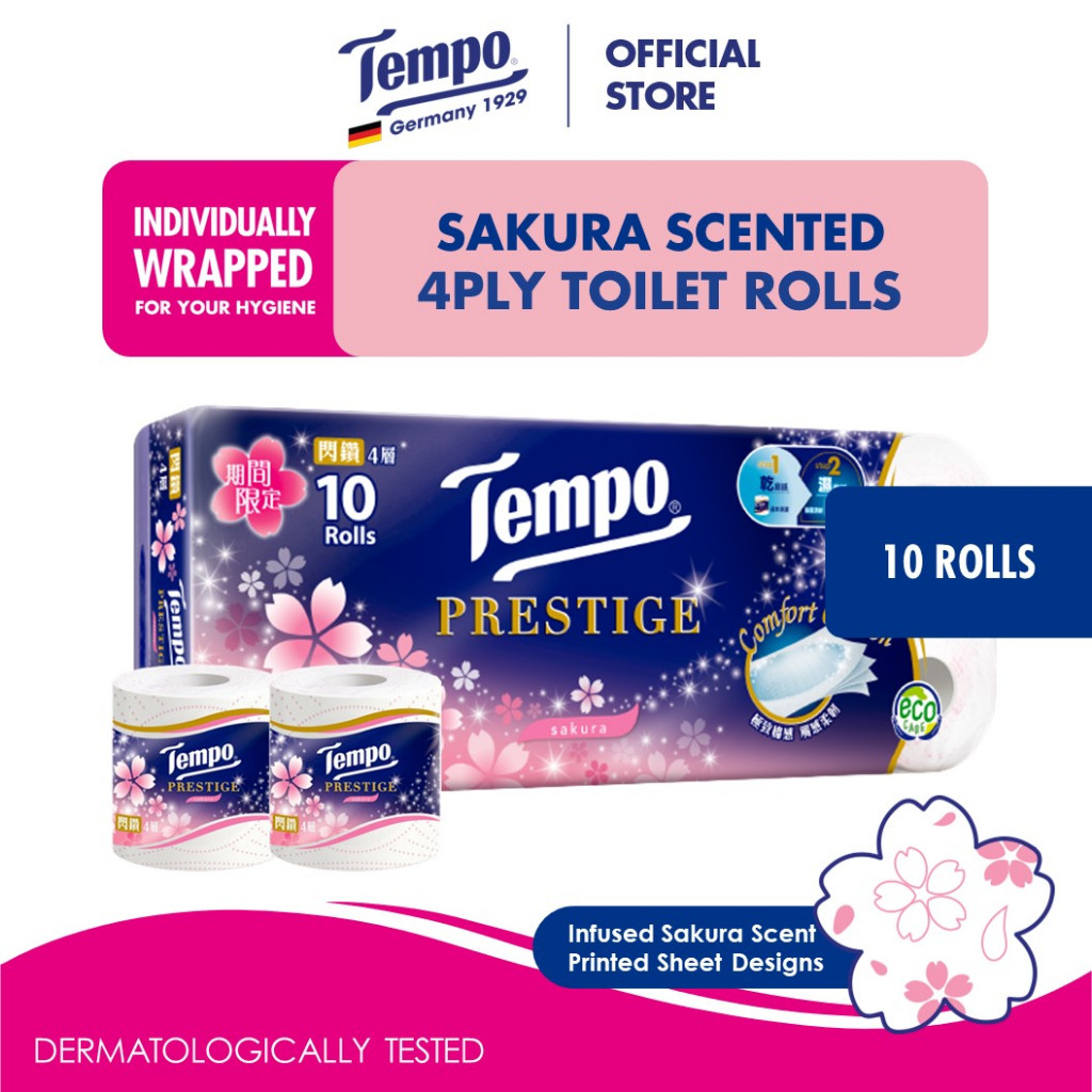 TEMPO 4PLY Tissue Rolls SAKURA SCENTED (10 Rolls) | Shopee Singapore