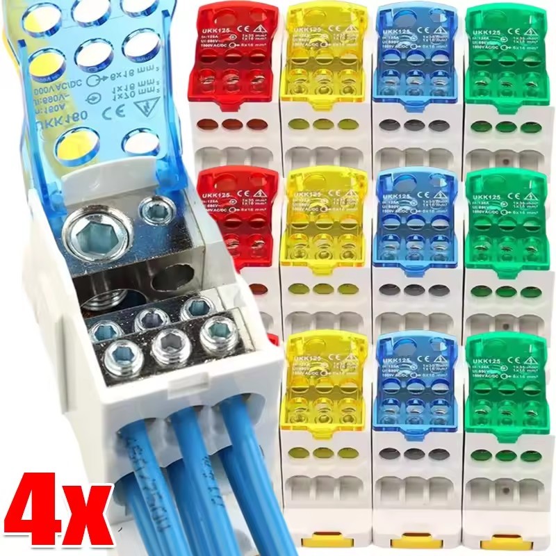 1/2/4Pcs 7-Hole Push-in Compact Rail Splitter Box - UKK80A Wire Terminals - Power Wire ...