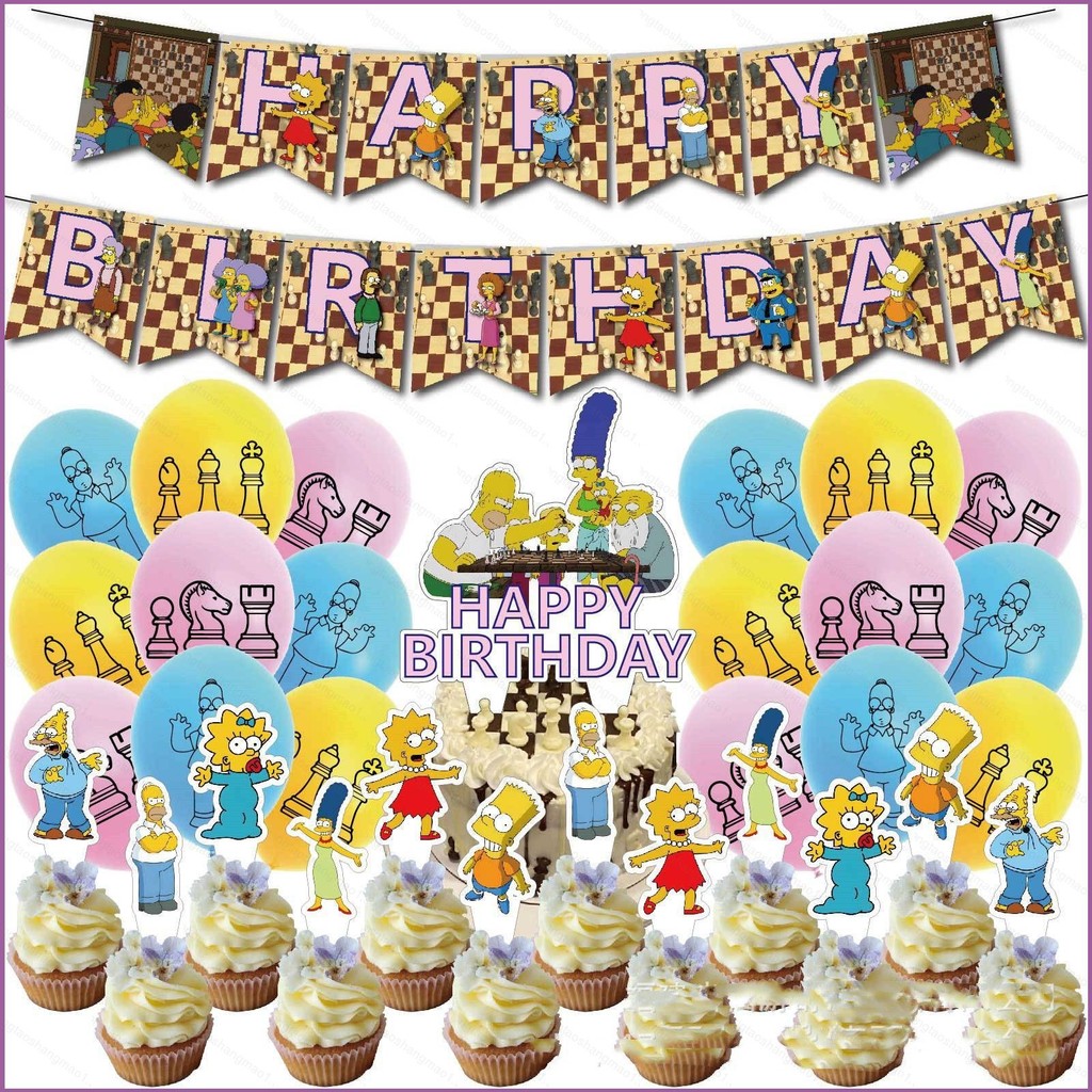 YT1 The Simpsons chess Theme kids birthday party decorations banner ...
