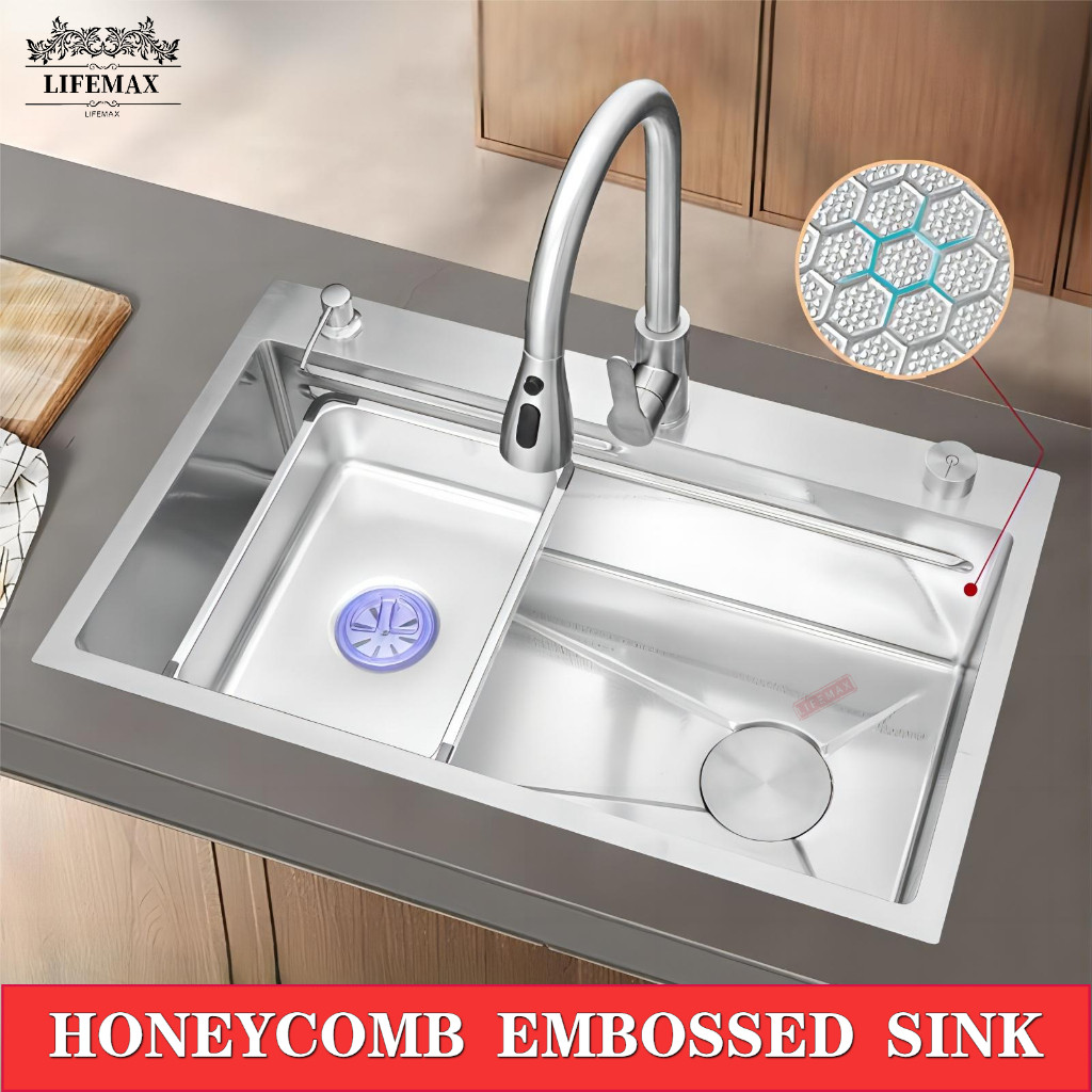 (SG)READY STOCK.Kitchen Honeycomb Embossed Large Single Sink /SUS 304 ...