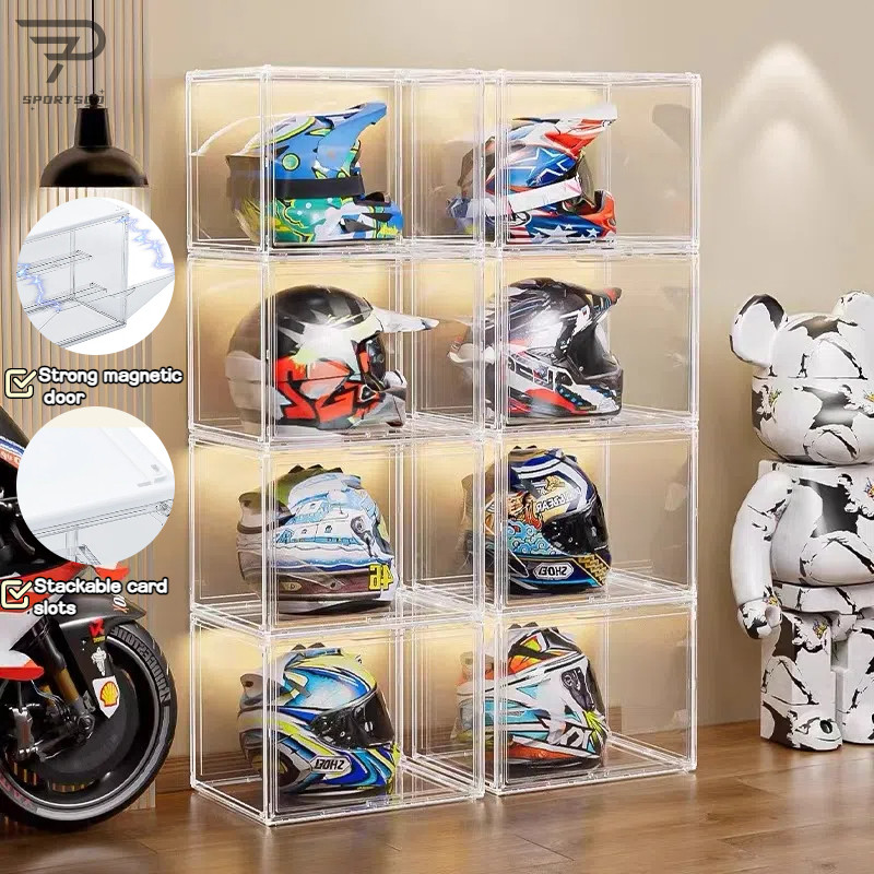 Full Transparent Helmet Storage Box Helmet Display Rack Stackable Box ...