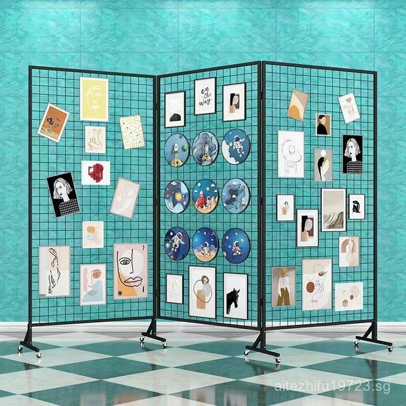 Standing Foldable Iron Art Mesh Rack Floor Mobile Mesh Display Stand ...