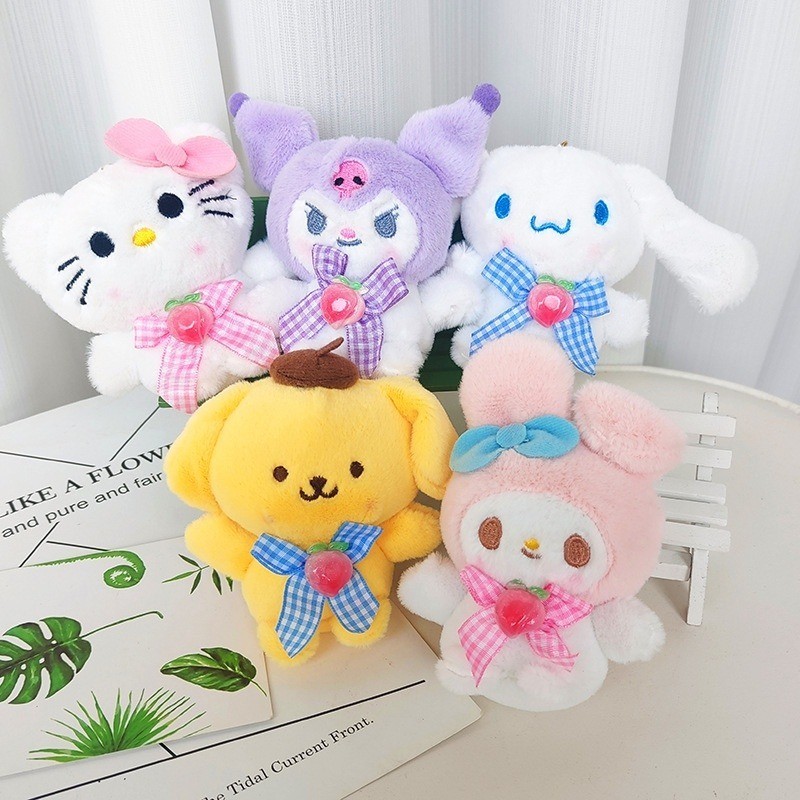 Sanrio Plush Doll Keychain Hello Kitty Melody Cinnamoroll Cute Key Ring ...