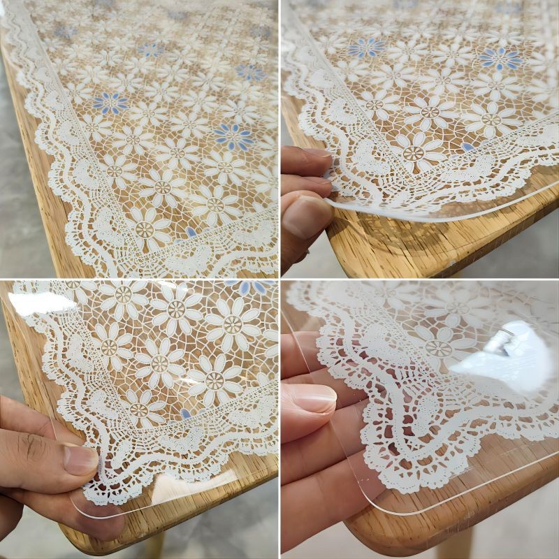 PVC lace printing transparent soft glass table mat waterproof anti ...