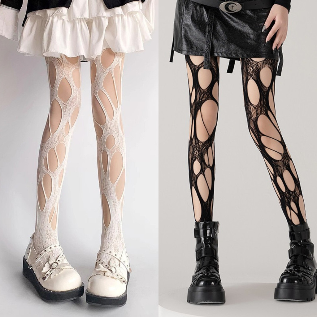 Y2k Hole Fishnet Stockings Women Subculture Irregular Hollow Sexy Black ...