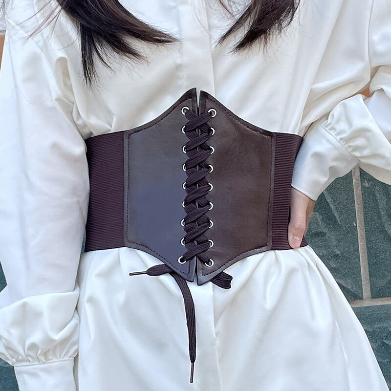 Waist cover women's wide black Korean decorative corset dress shirt ...