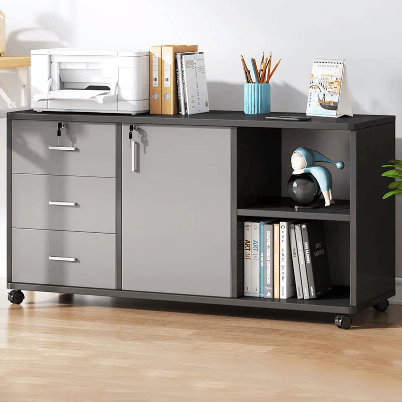 File Cabinet Office Side Locker Storage Cabinet Wooden with Lock Low ...