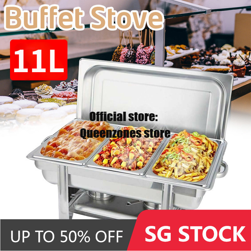11L 3 Plates Stainless Steel Foldable Square Buffet Stove Dish Set ...