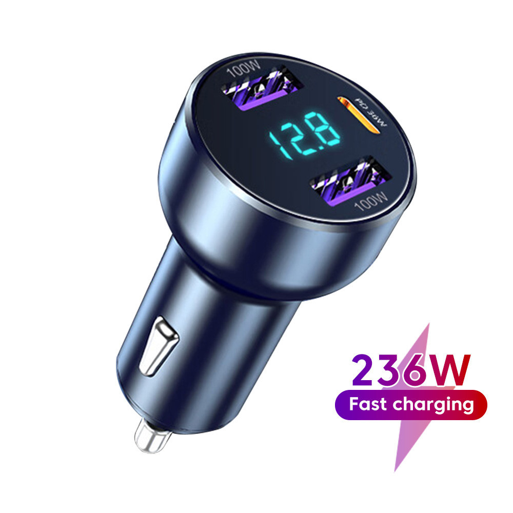 236W 3 Port Car Charger Type C Fast Charging QC3.0 PD USB Digital Display Car Adapter for Cell ...