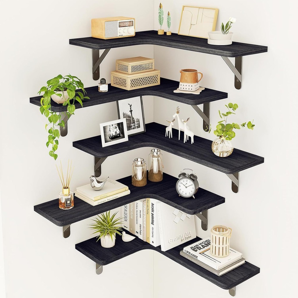 Straight Hair Wooden Corner Shelf Wall-Mounted Floating Partition Solid ...