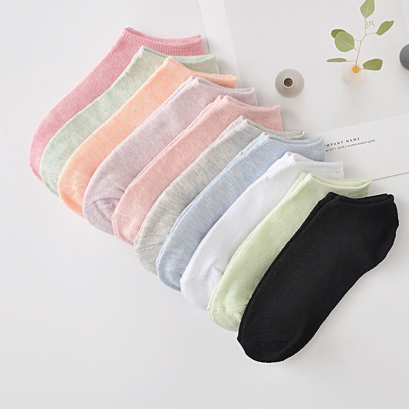 Korean Women's Socks Candy Color Invisible Socks Cotton Boat Socks ...