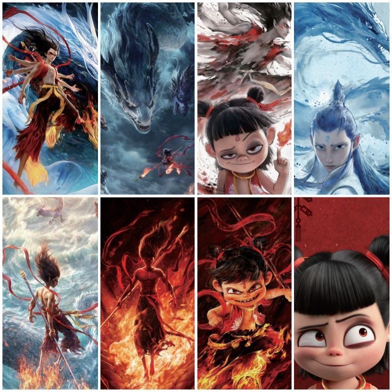 Anime Ne Zha 2 Nezha Aobing 55PCS Champagne Laser Lomo Card Fans ...