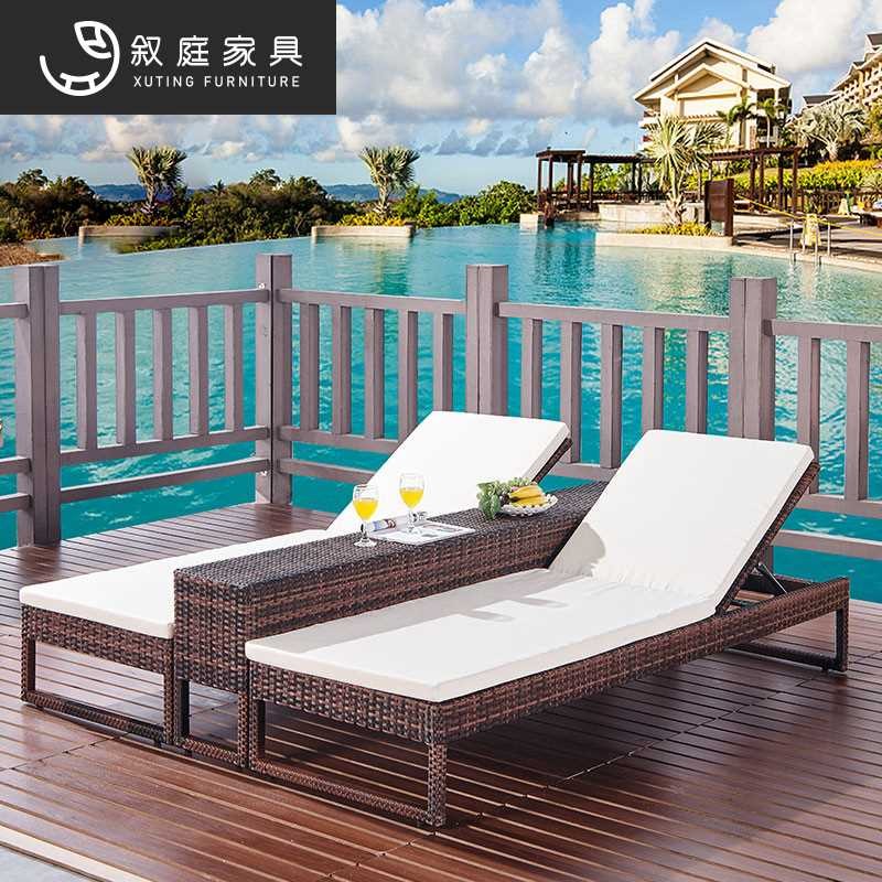 Outdoor Reclining Bed Recliner Rattan Chair Villa Leisure Courtyard ...