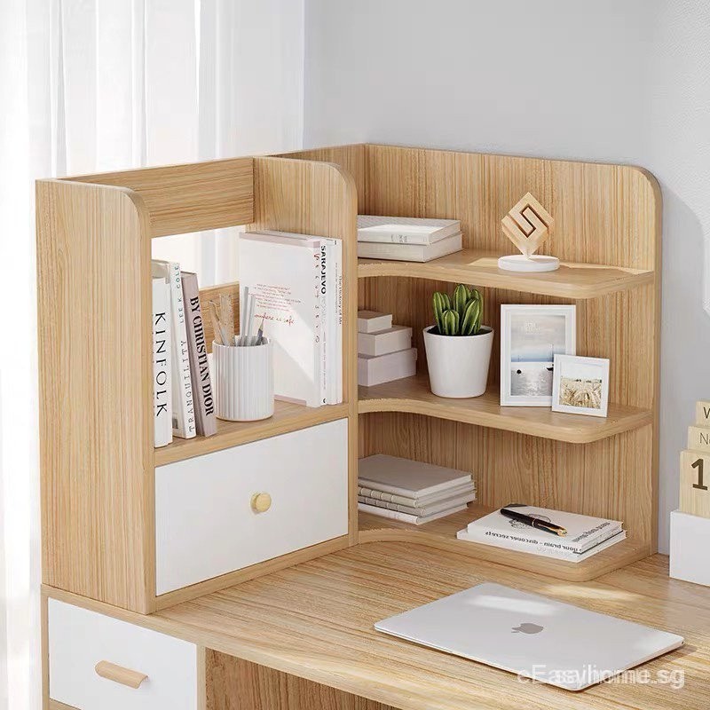 LAIFU Desktop Wooden Storage Rack With Drawer Book Shelf Table Shelving ...