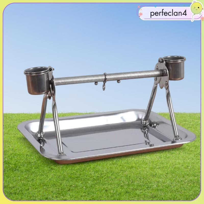[Perfeclan4] Parrot Stand with Cups Removable Tray Stainless Steel Toy ...