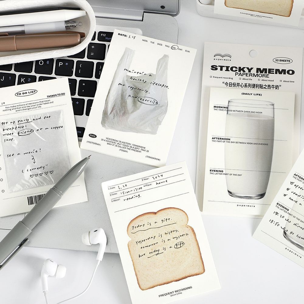 30 Pcs/pack Milk Toast Shape Sticky Note Self-Stick Note Office Memo ...