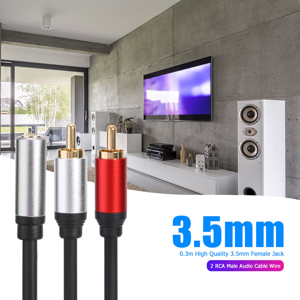 RotatingMoment 3.5mm Female Jack To 2 RCA Male Audio Cable Adapter Wire ...