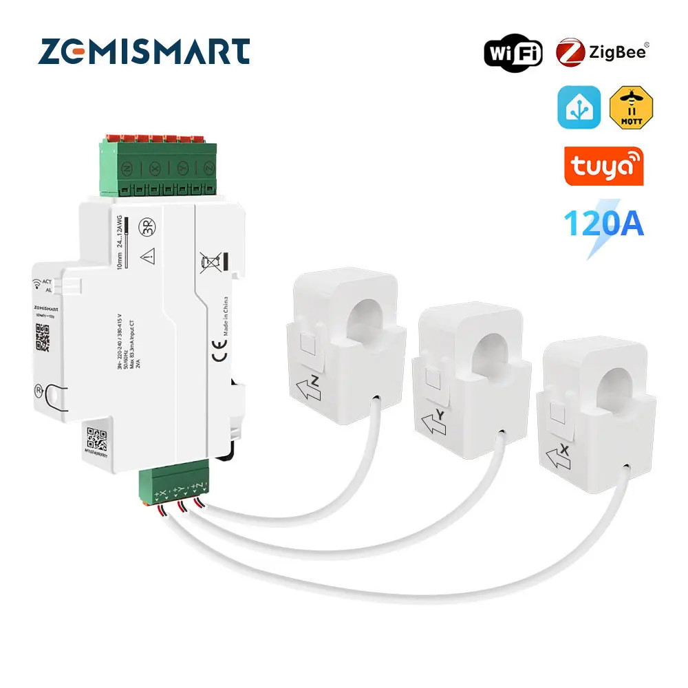 Zemismart 2Phase/3Phase Smart Energy Meter 120A Clamps Measuring Alarm ...