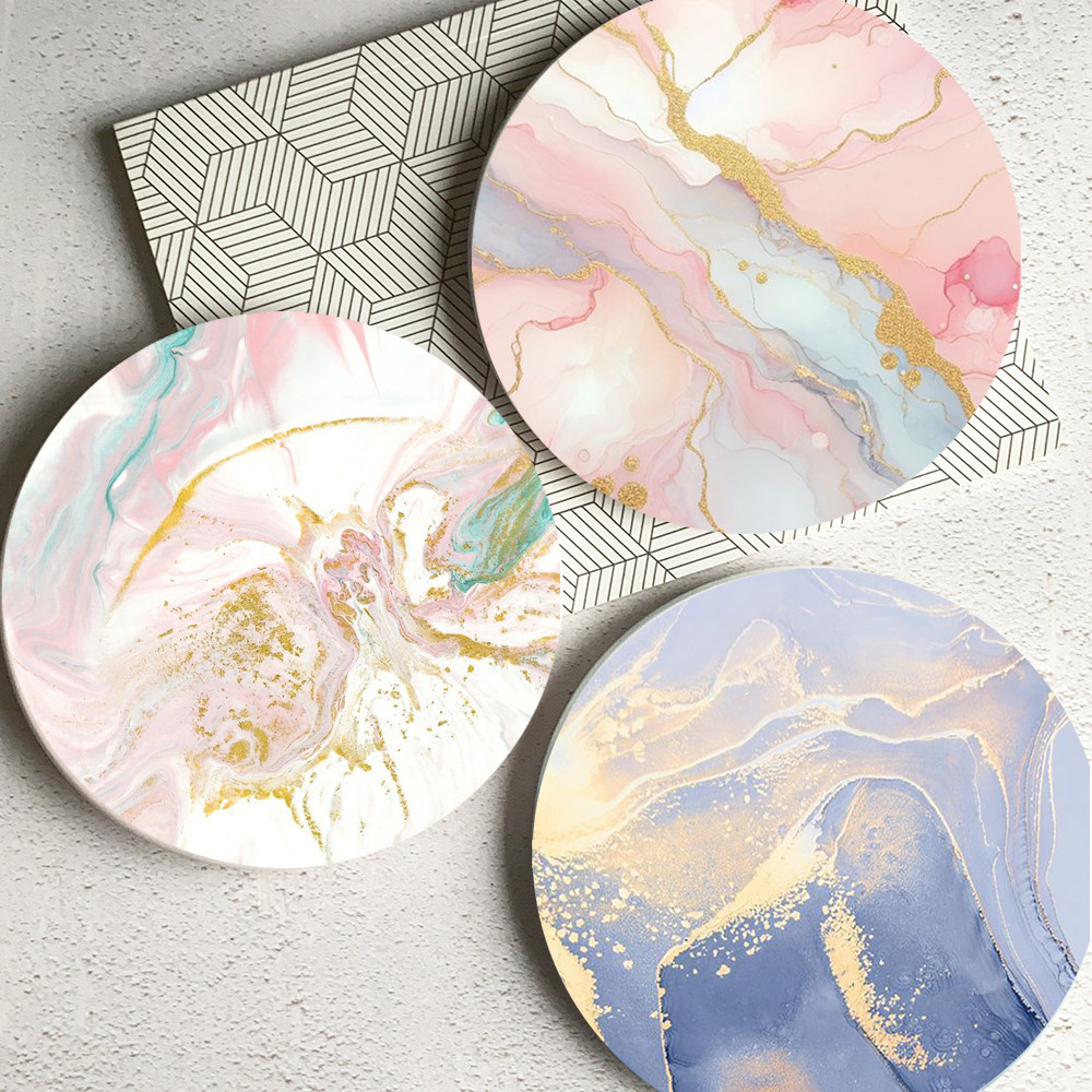 Marble Pattern Print Cup Coasters Nordic Insulated Round Ceramic Coffee ...