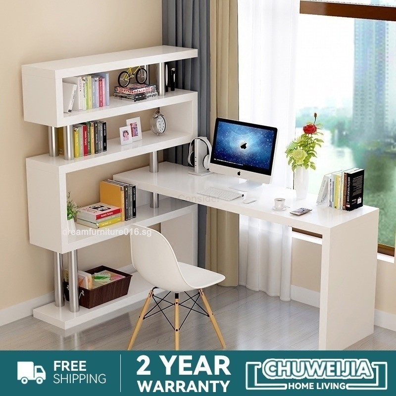 CHUWEIJIA Computer Table Bookshelf Integrated Computer Desk Bedroom ...
