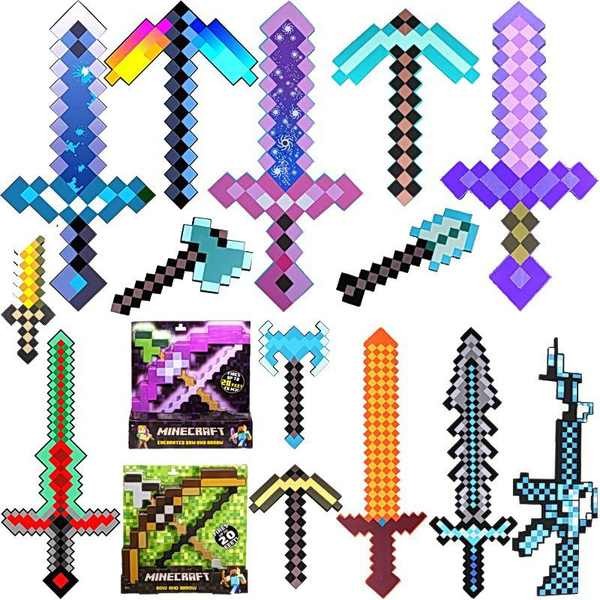 Minecraft Game Toy Weapon Diamond Sword Pickaxe Torch Light Model Foam ...