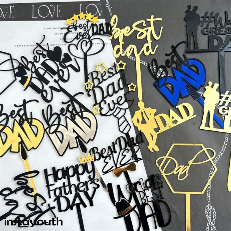 New Happy Father's Day Cake Topper Acrylic Gold Super Best Dad Cake ...