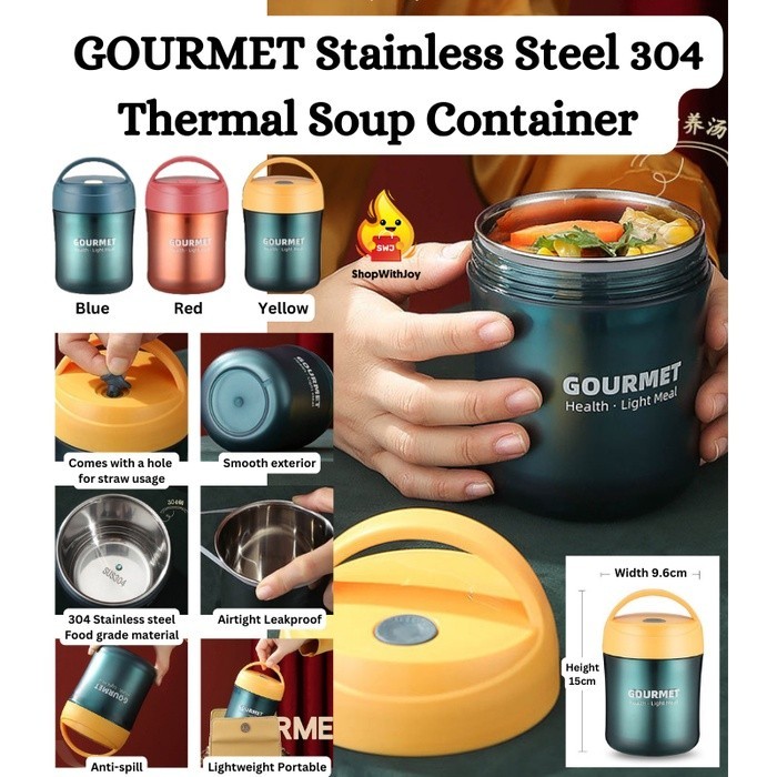 【ShopWithJoy】GOURMET Stainless Steel 304 Thermal Lunch Box Soup ...