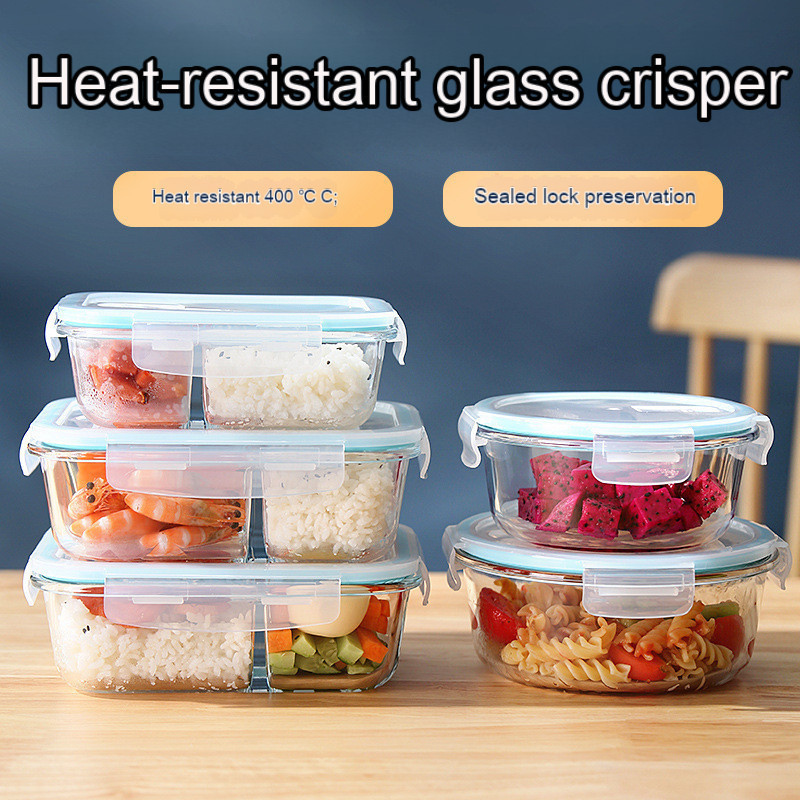 3Pcs/set Glass Microwave Lunch Box Heat Resistant Storage Container ...