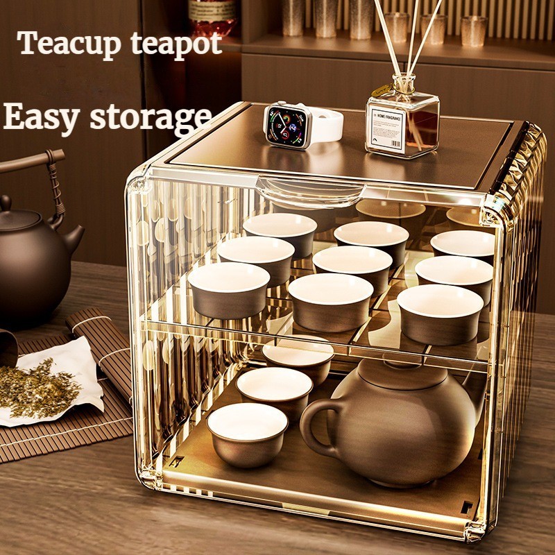 Light Luxury Dustproof Cup Storage Rack Transparent Living Room Desktop ...