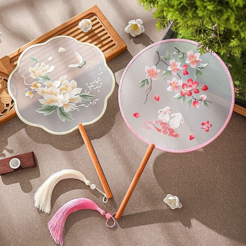Circular Fan Summer Double Sided Embroidery Circular Fan Ancient Style ...