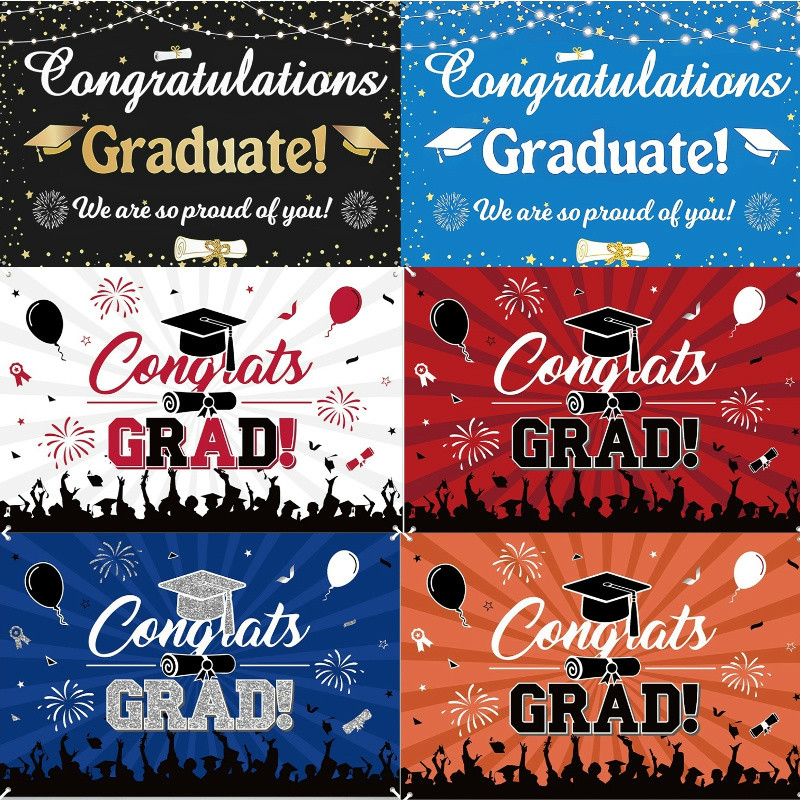 150*100cm Firework Pattern Happy Graduation Banner Black Gold Congrats ...