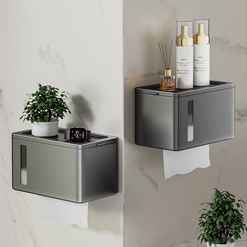 Bathroom Paper Box Storage Holder Wipes Dispenser Black Phone Storage ...