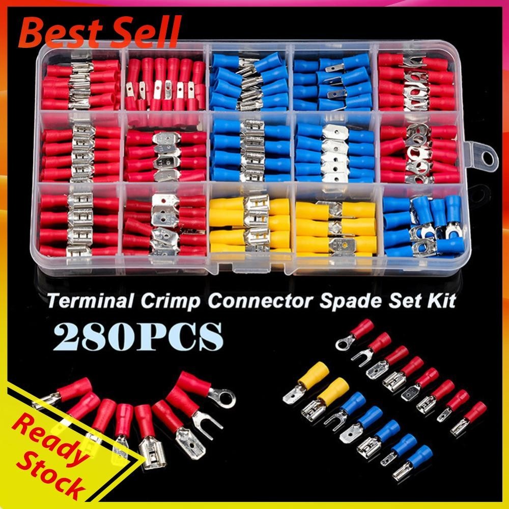 280Pcs Insulated Cable Connector Electrical Wire Crimp Spade Butt Ring Fork Set | Shopee Singapore