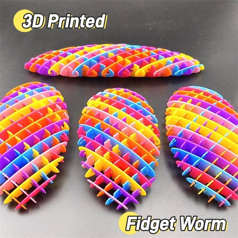 3D Printed Elastic Mesh Worm Big Fidget Toy Stress-Relieving ...