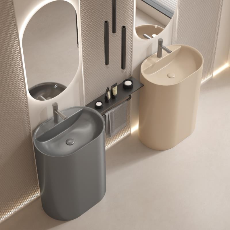 Oval Color Large Size Ceramic Pillar Basin Integrated Floor Type ...