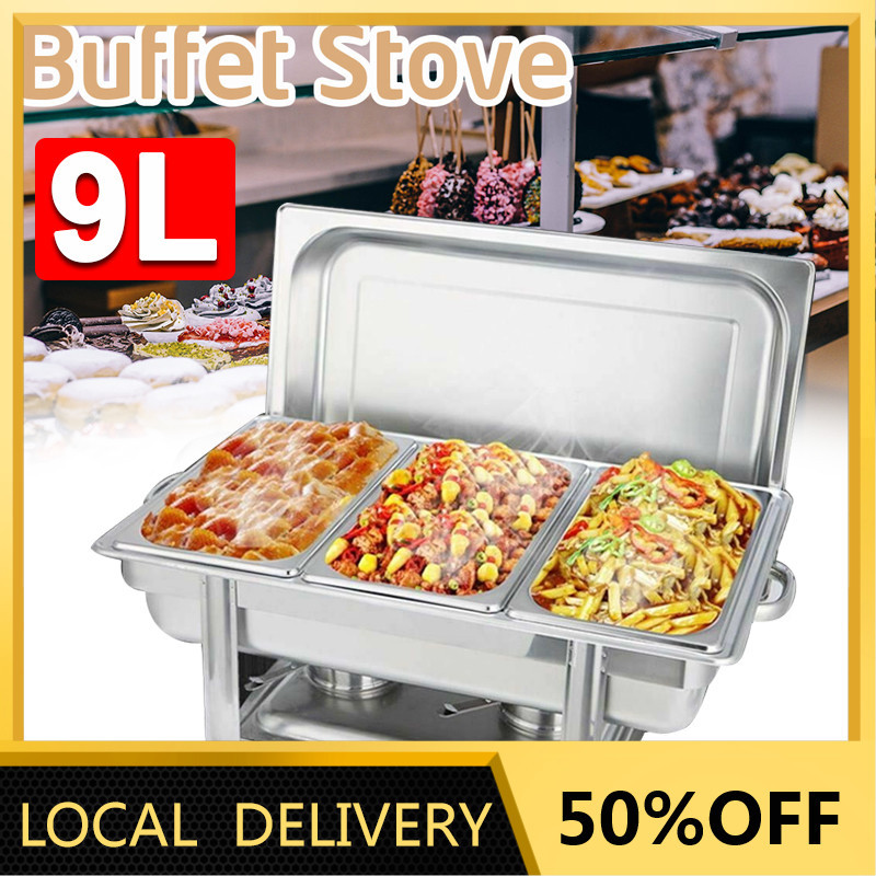 9L Stainless Steel Foldable Square Buffet Stove Dish Set Container Food ...