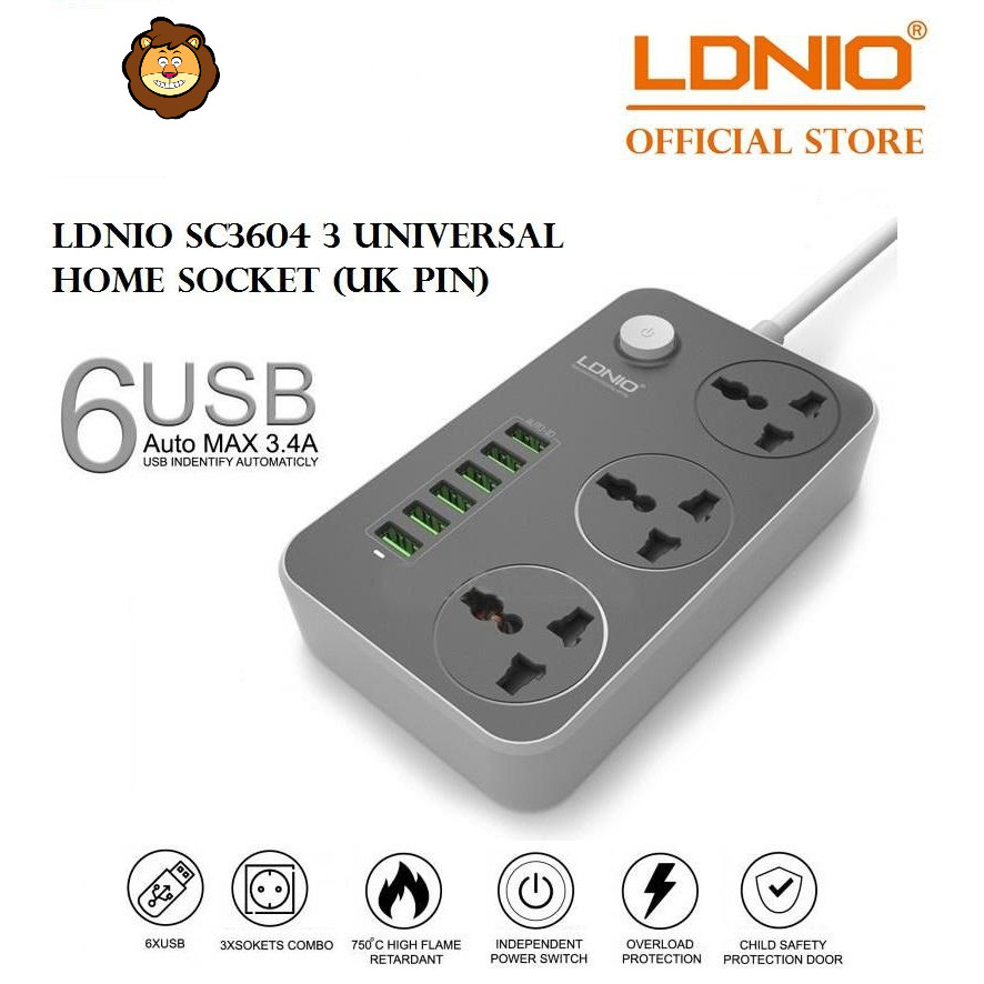 【SG Real Stock】 SC3604 Power Socket with UK 3 Pin + 6 USB Fast Charger ...
