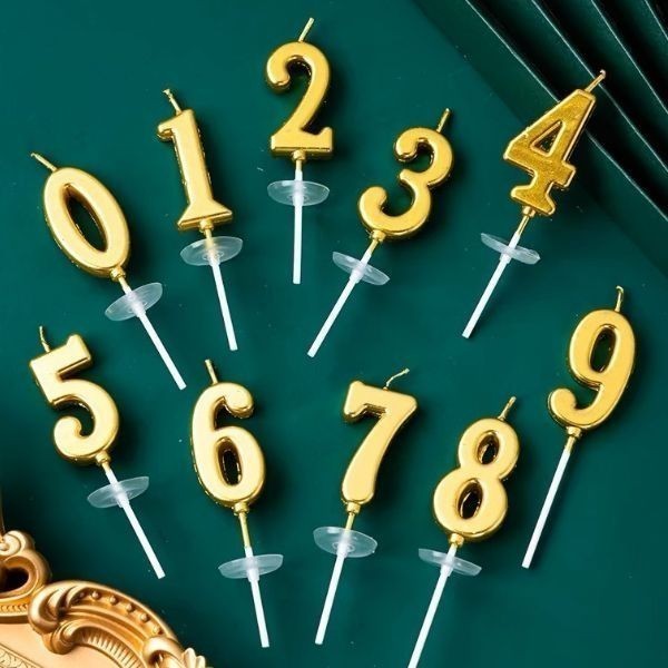 Gold Number Candle Birthday Candle Kek Lilin Nombor 0-9 l 金色数字蜡烛生日蛋糕装饰 ...