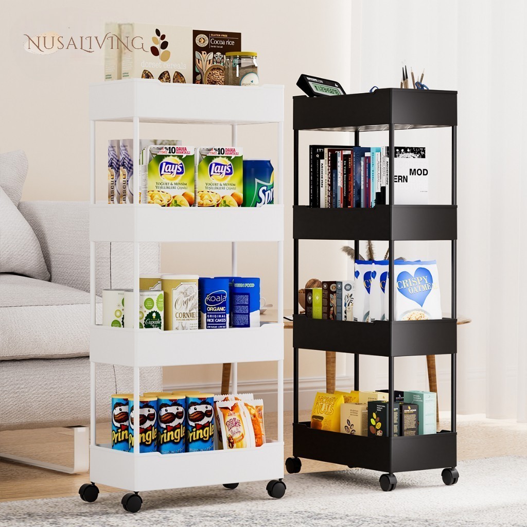 4 Tier Plastic Multi-Purpose Stacking Shelf With Wheels Portable ...